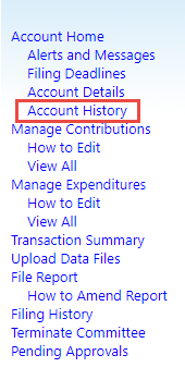 Account Holder Home > Account History