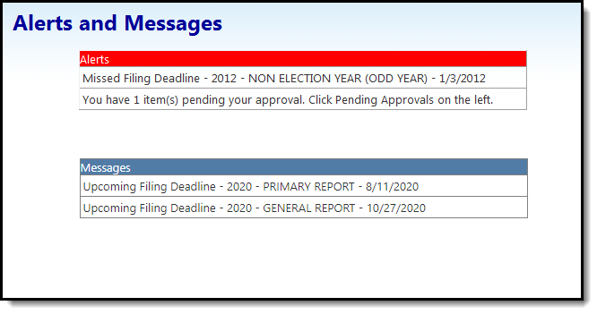 Account Holder Home > Alerts and Messages