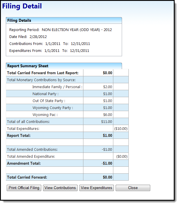 Account Holder Home > Filing History