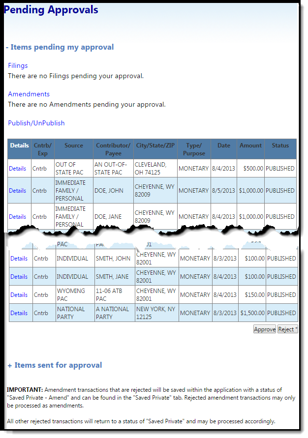 Account Holder Home > Pending Approvals > Approving or Rejecting ...