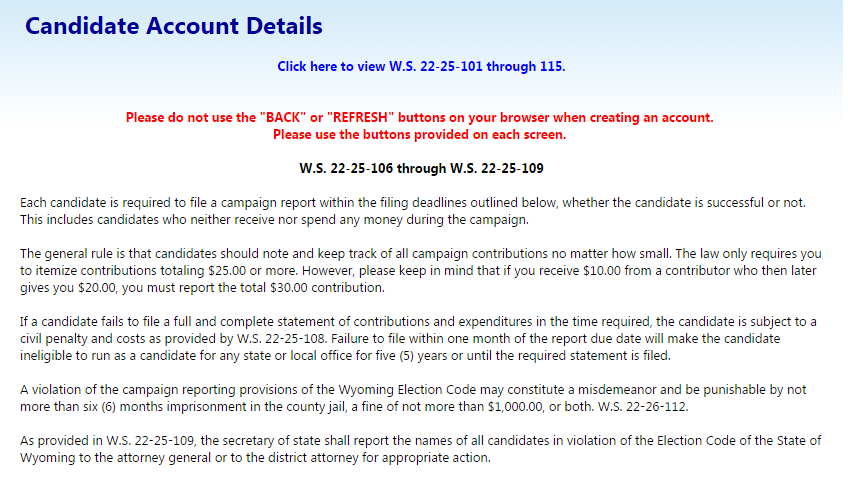 WYCFIS Home Page > Need an Account? > Candidate